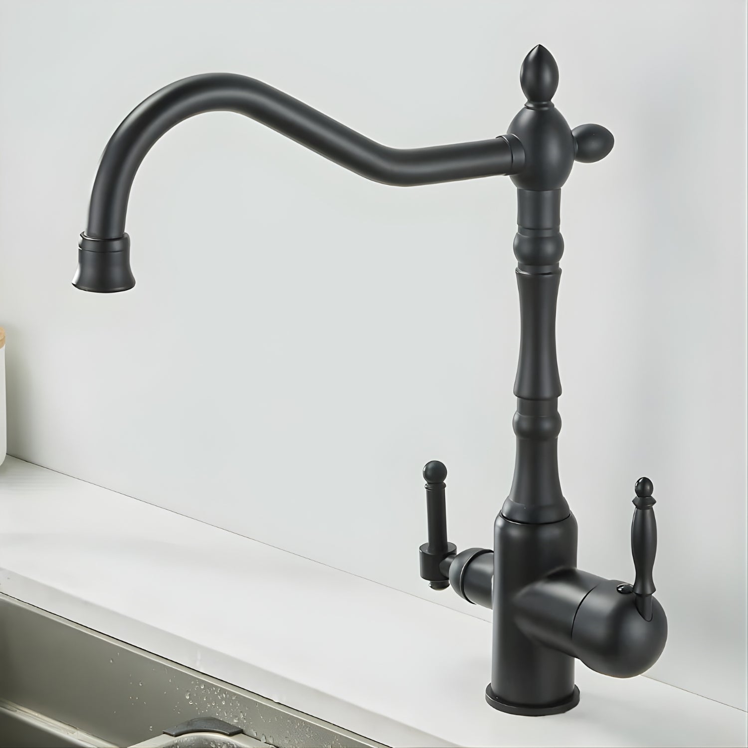 Arvik - 3-Way Kitchen Sink Faucet with Dual Handles and Pure Water Fil