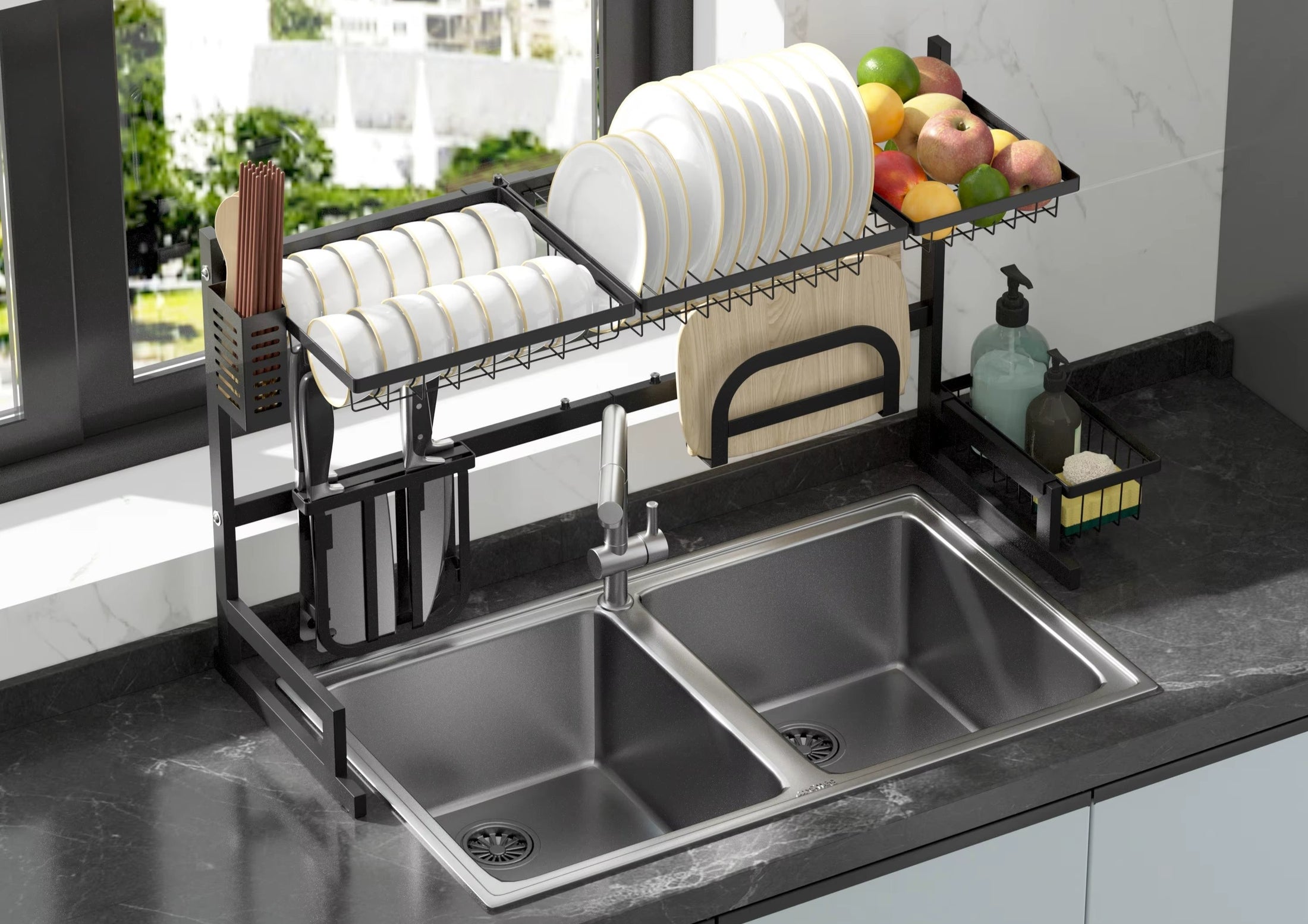 Kitchen Over-Sink Dish Rack - Black