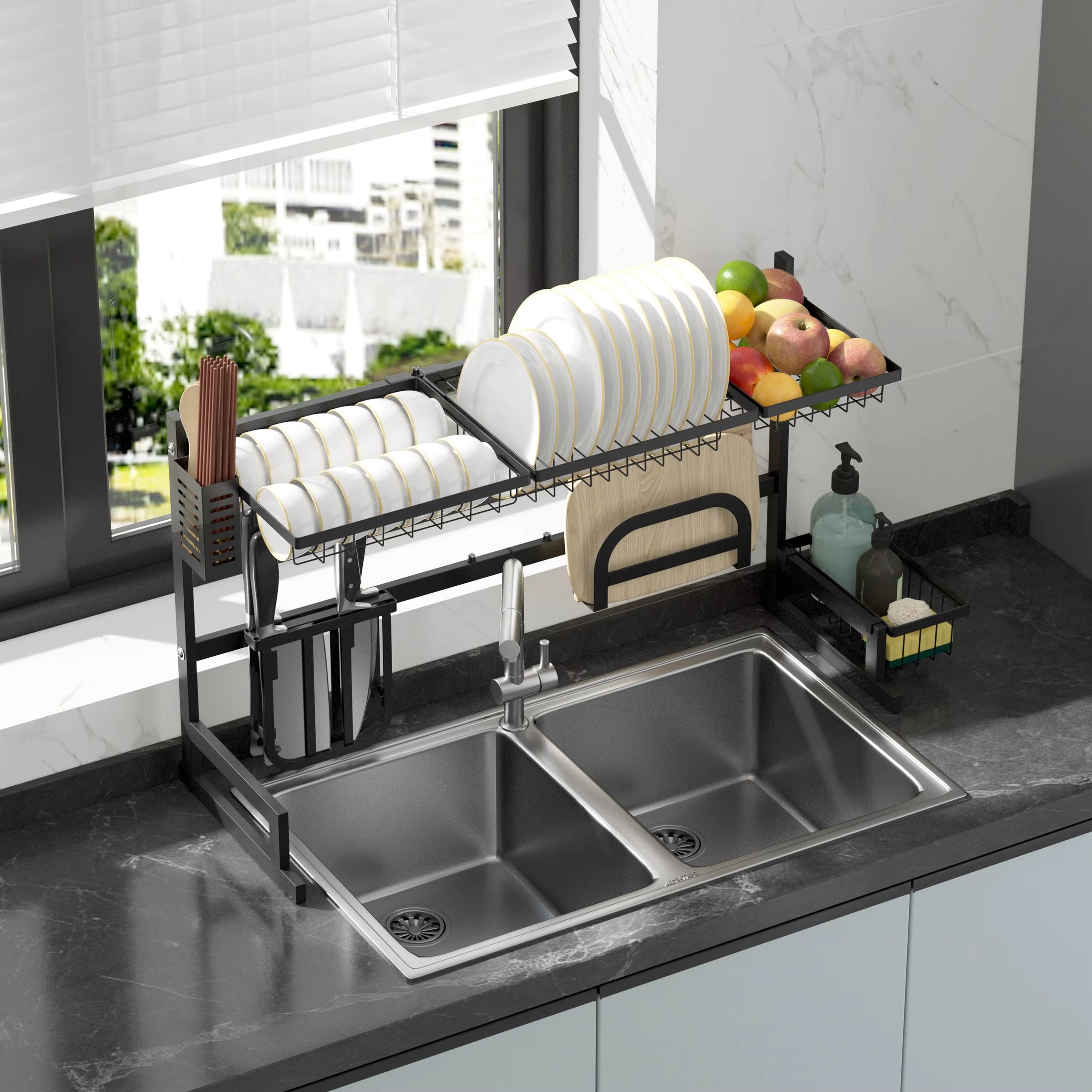 Kitchen Over-Sink Dish Rack - Black
