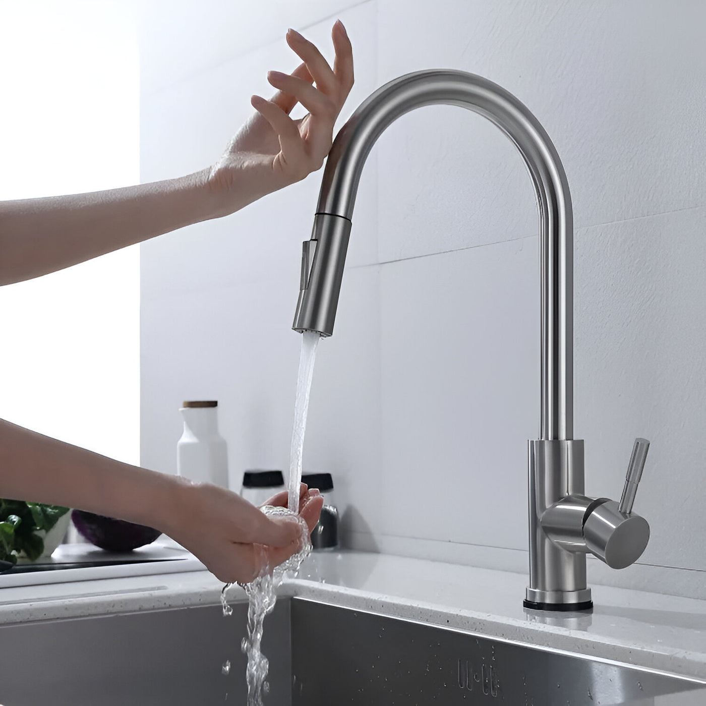 Touch Kitchen Faucet with Sprayer, Modern Single Hole Stainless Steel ...